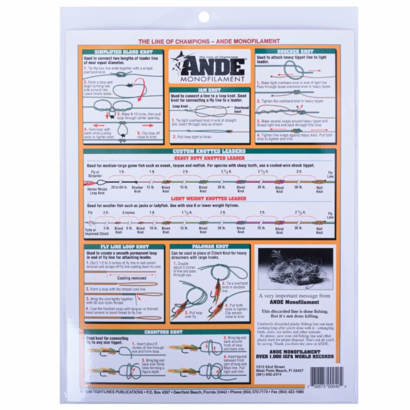 ANDE Laminated-Illustrated Quide To Pro-Fisherman's Knot-Tying CHART #8 ...